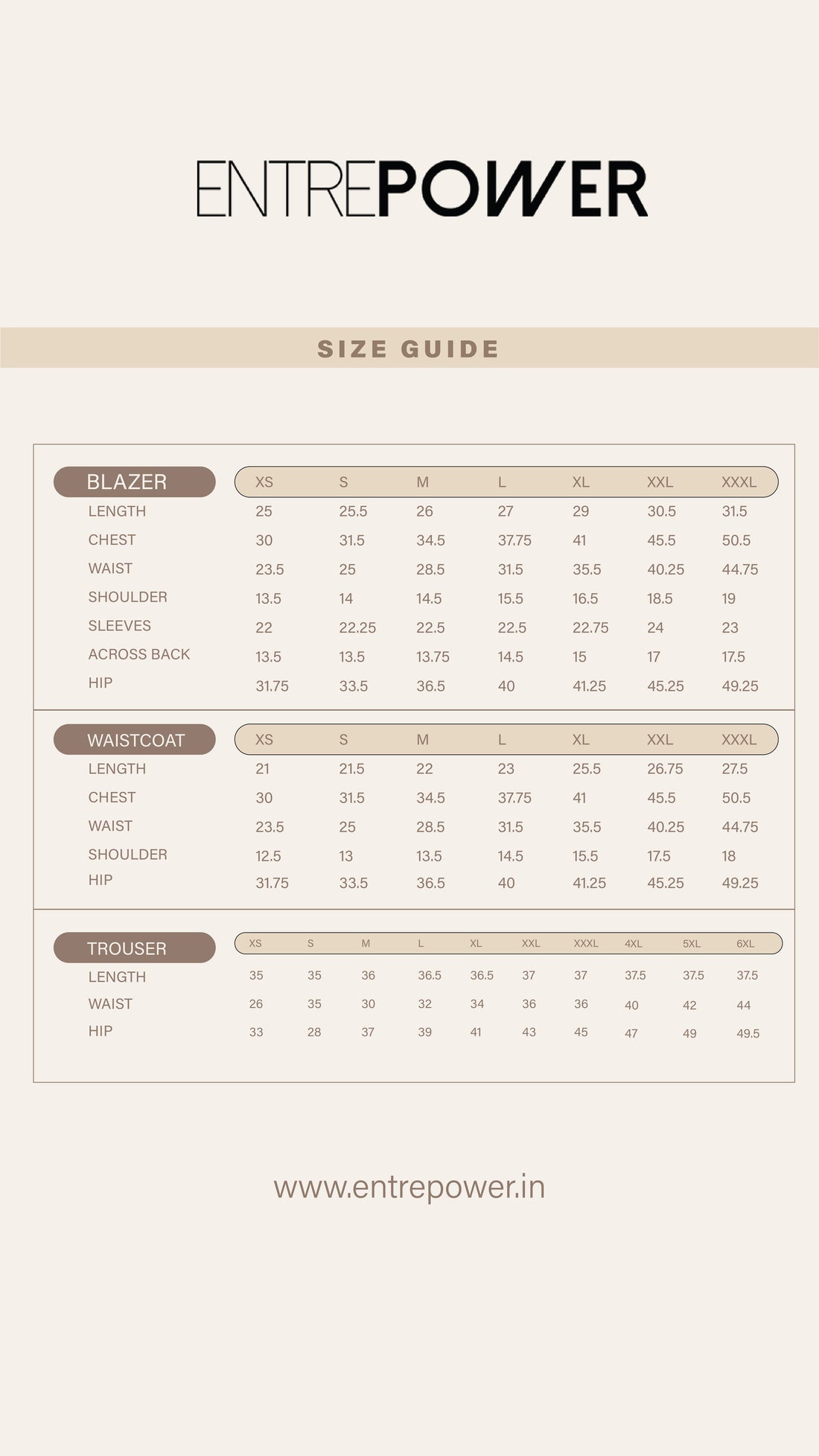 Size Chart – Entrepower
