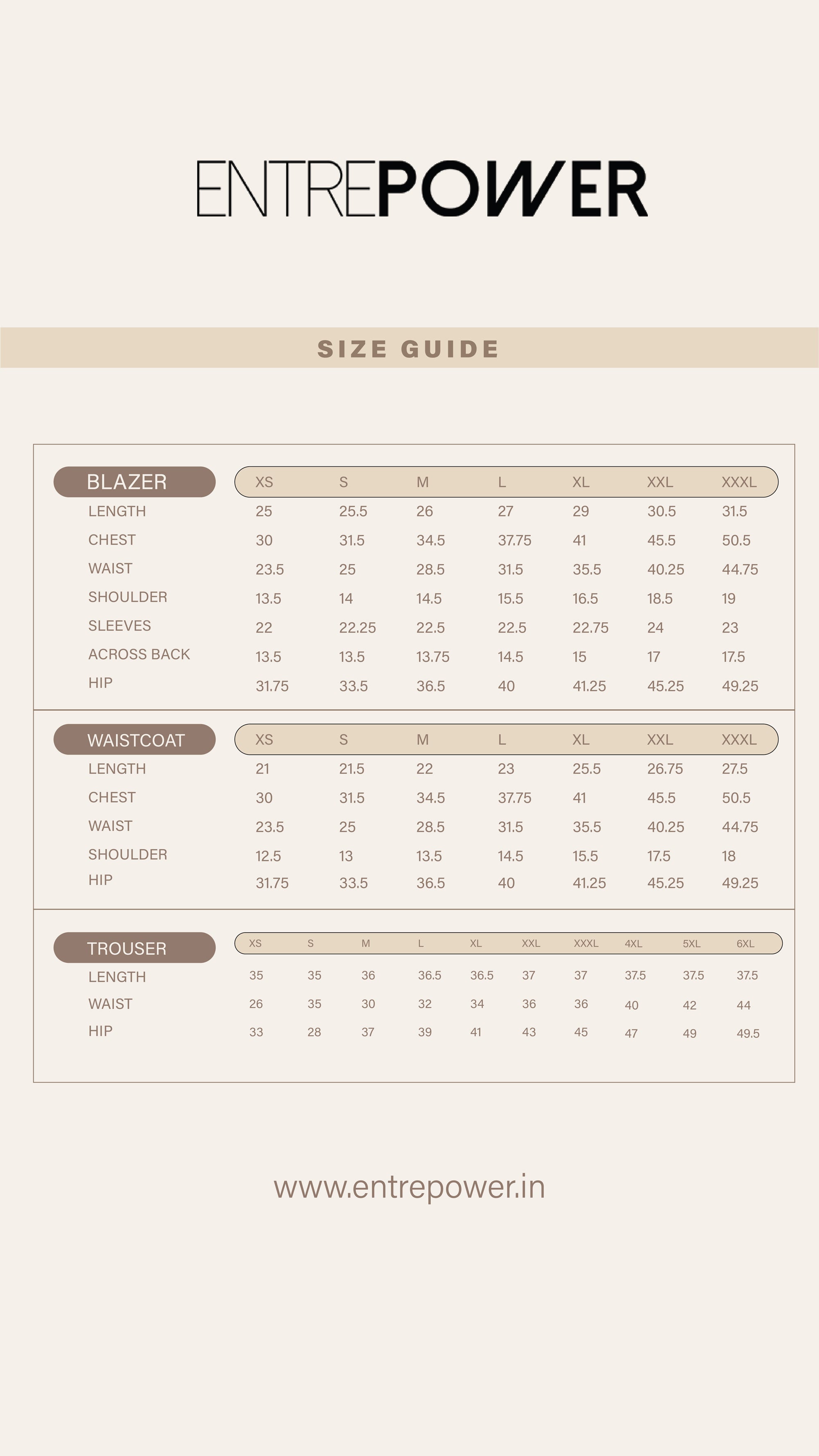 Size Chart – Entrepower